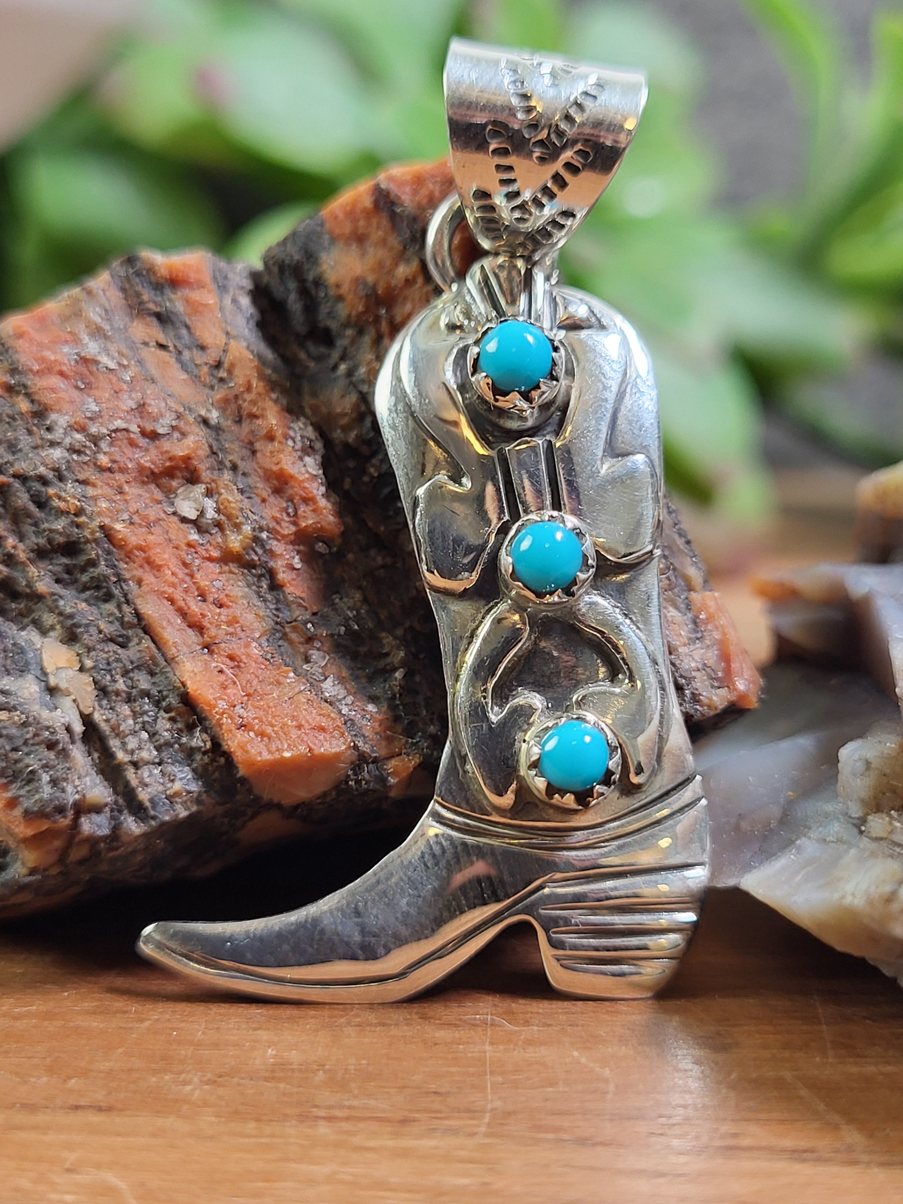 Natural Turquoise Boot Pendant 925 Sterling Silver – The Collective ...