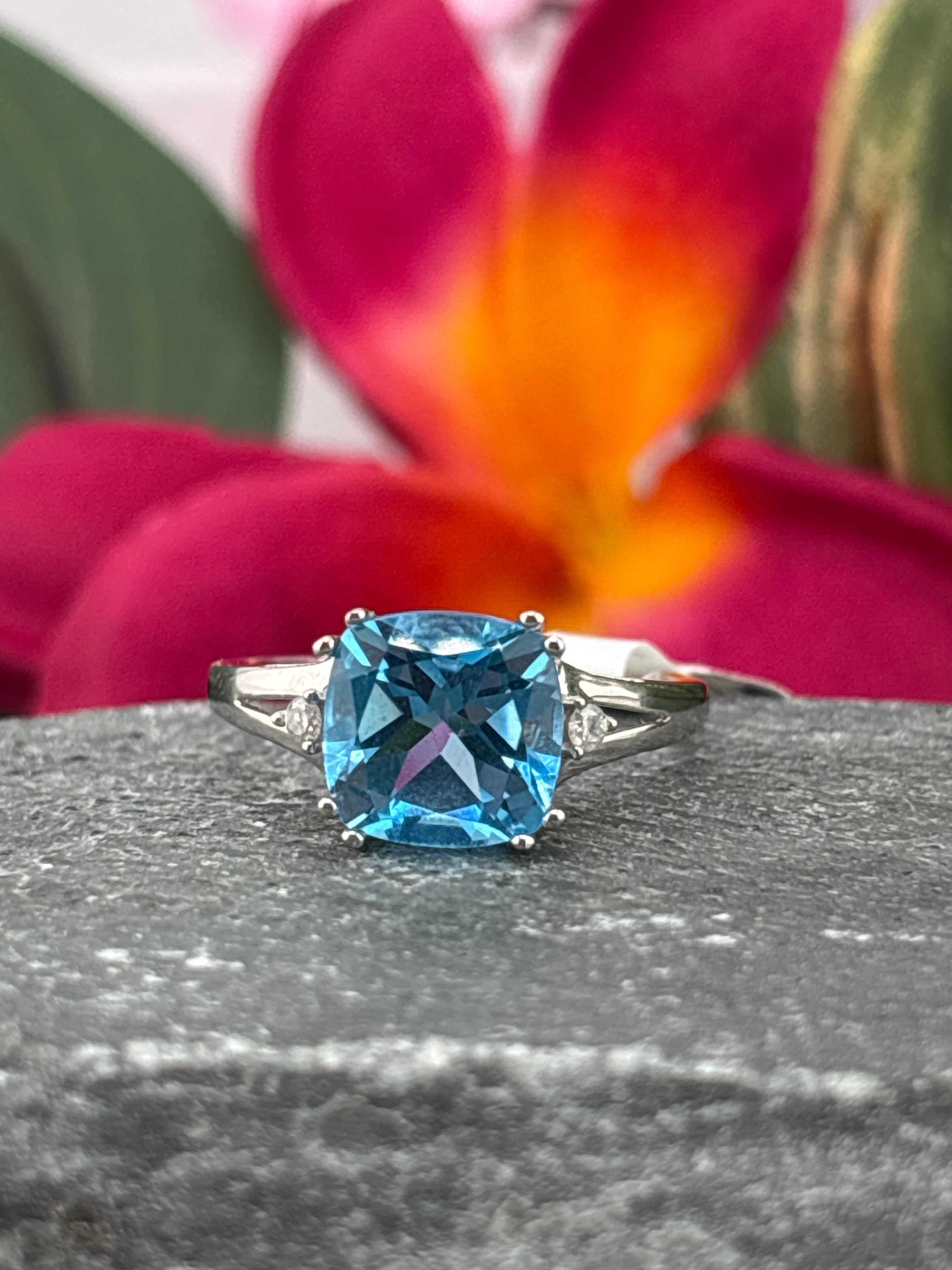 10k White Gold, Blue Topaz and Diamonds Ring Size 6.75 – The Collective ...