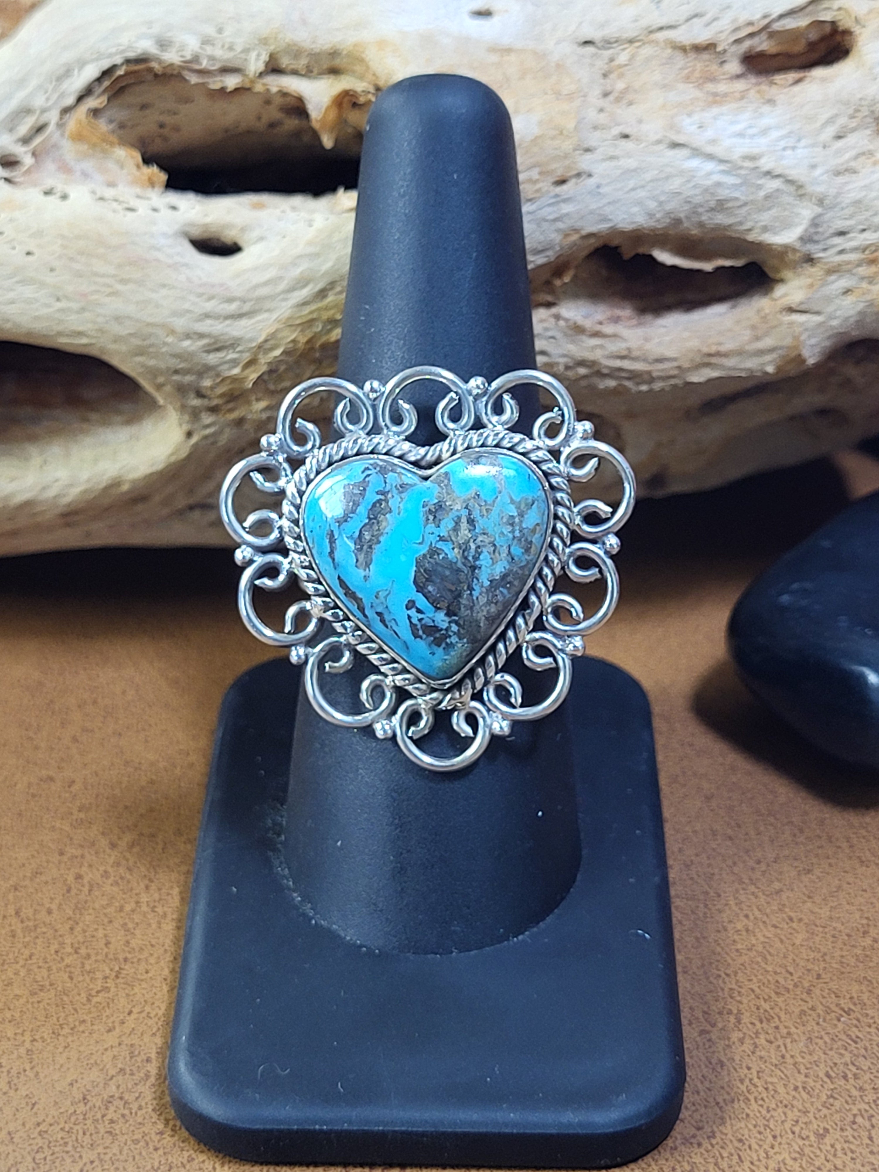 Natural Morenci Turquoise Heart Shaped 925 Sterling Silver Ring – The ...