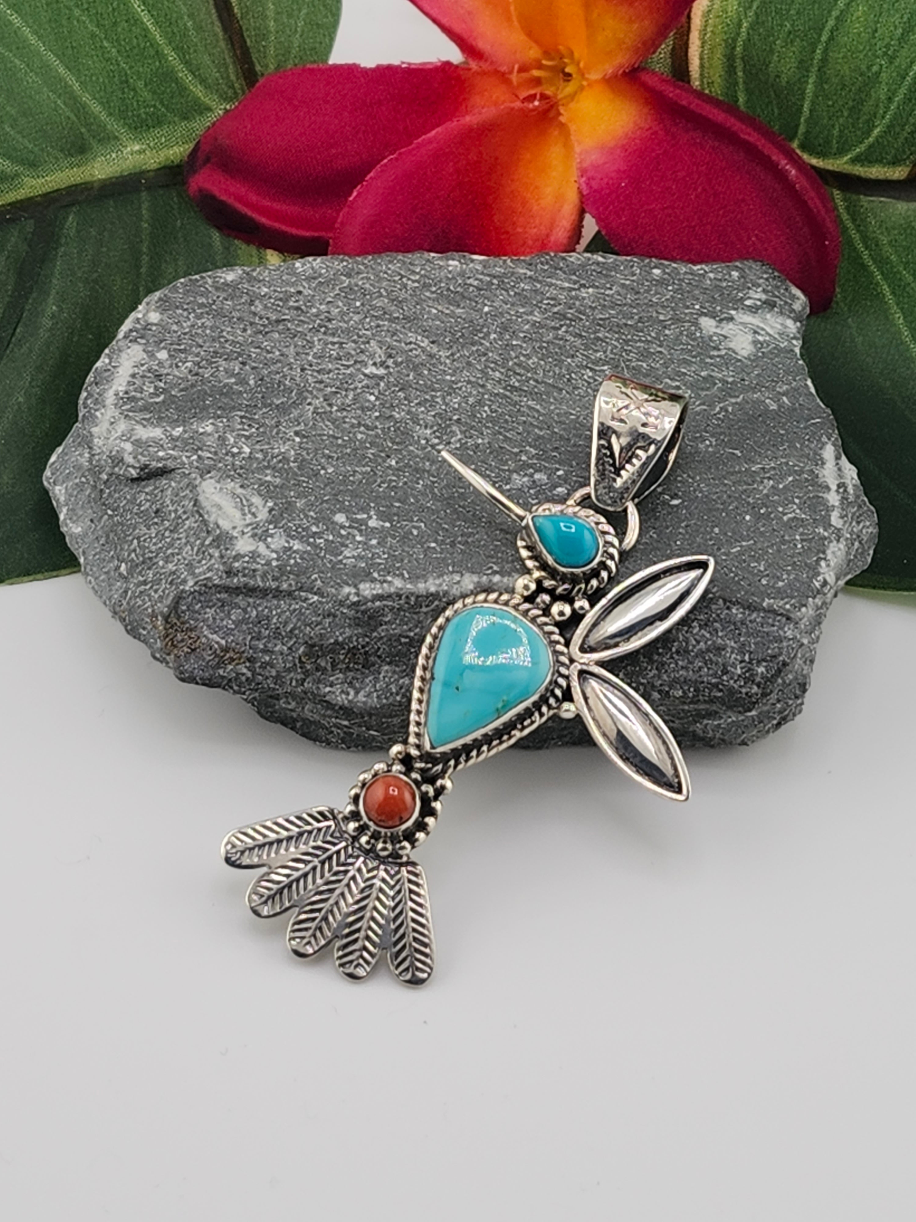 Turquoise & Italian Red Coral Hummingbird Pendant – The Collective ...