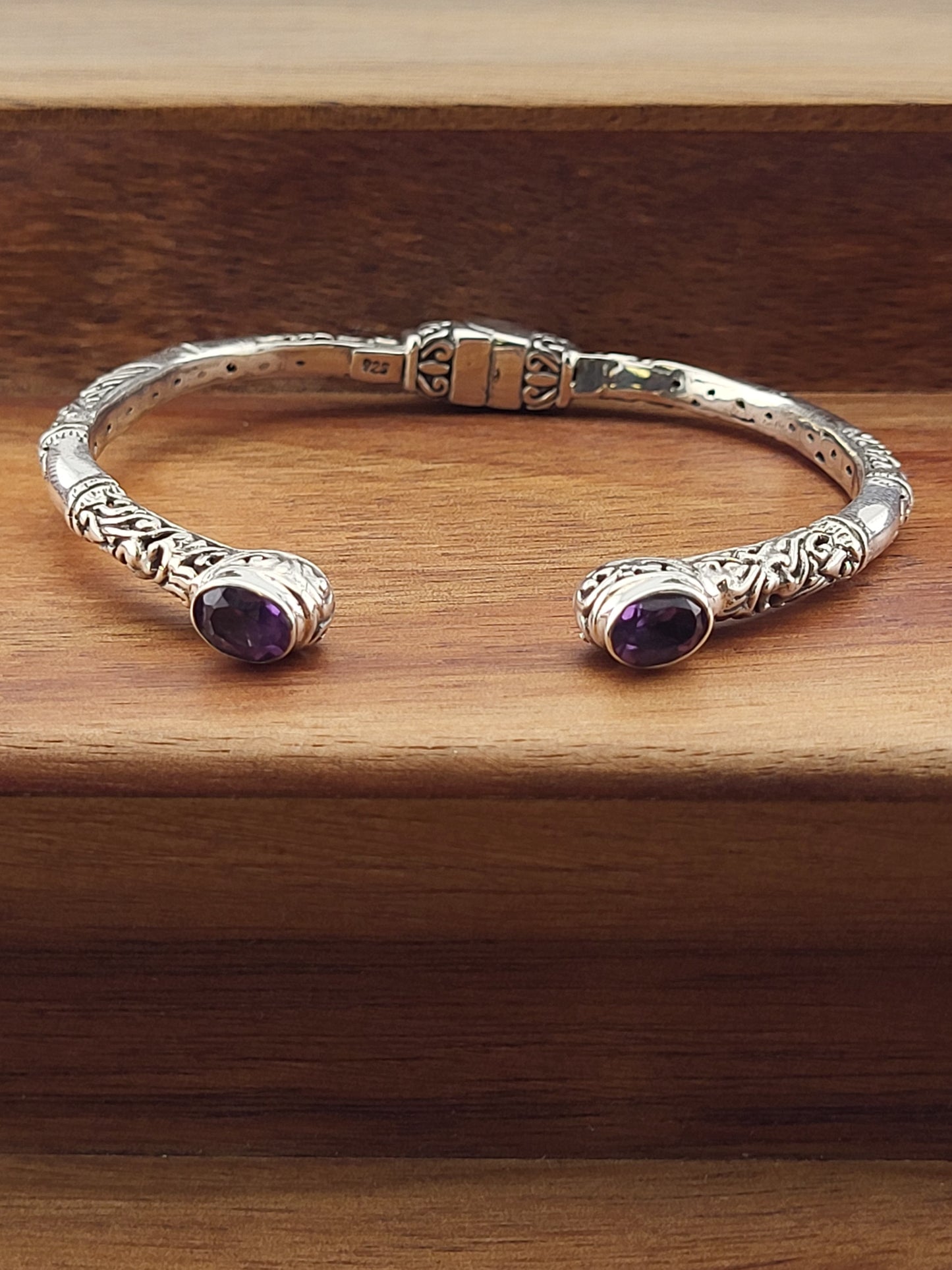 925 Sterling Silver 6 1/2 Amethyst Bali Hinge Cuff – The Collective ...
