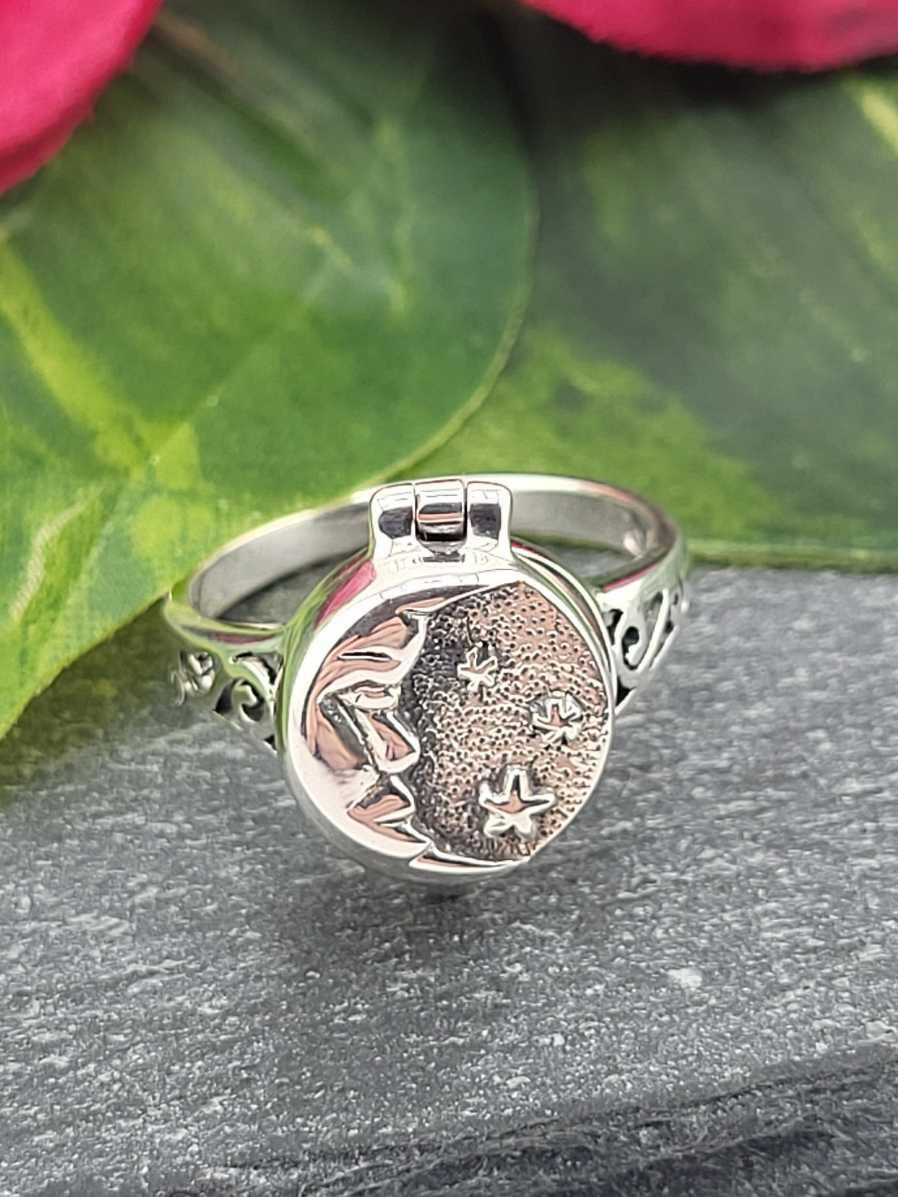 Silver Locket Ring - Moon and Stars - Designer Stamped - Peter Stone ...