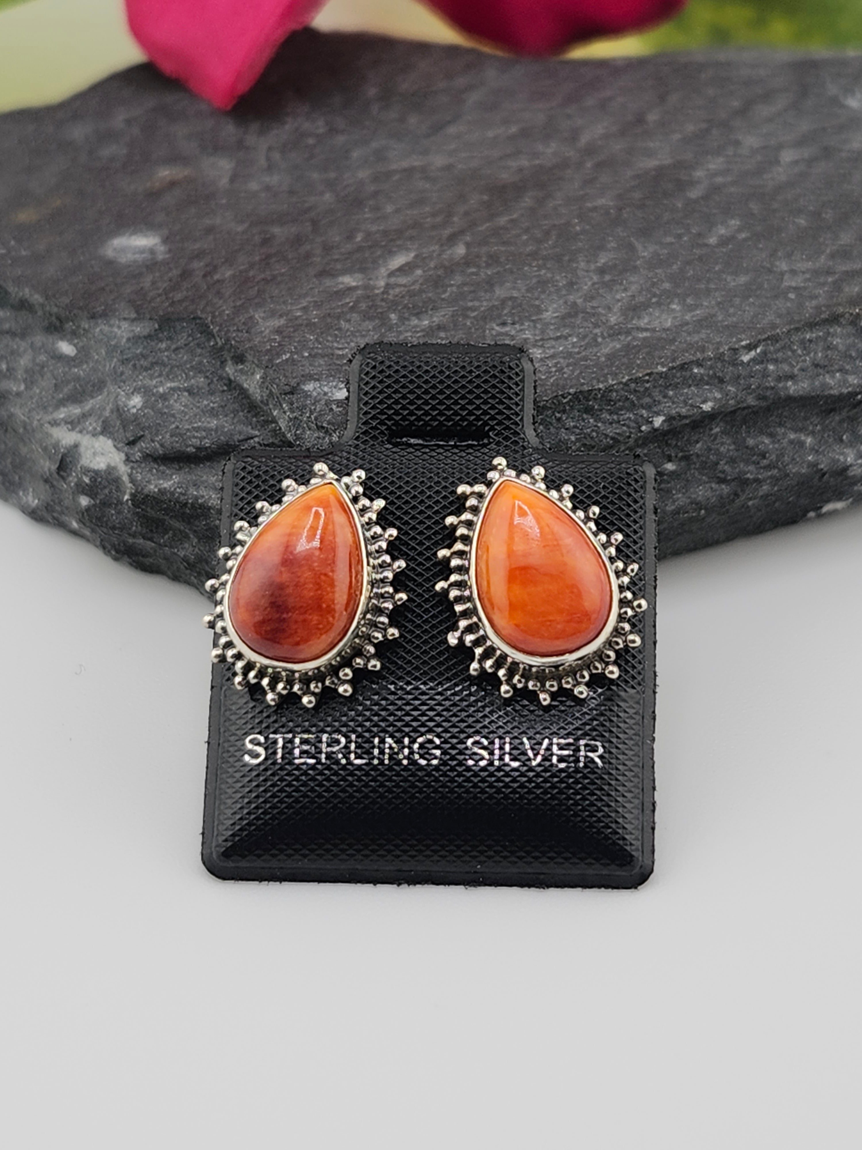 Orange Spiny Oyster Teardrop Stud Earrings – The Collective Jewelry & Gems