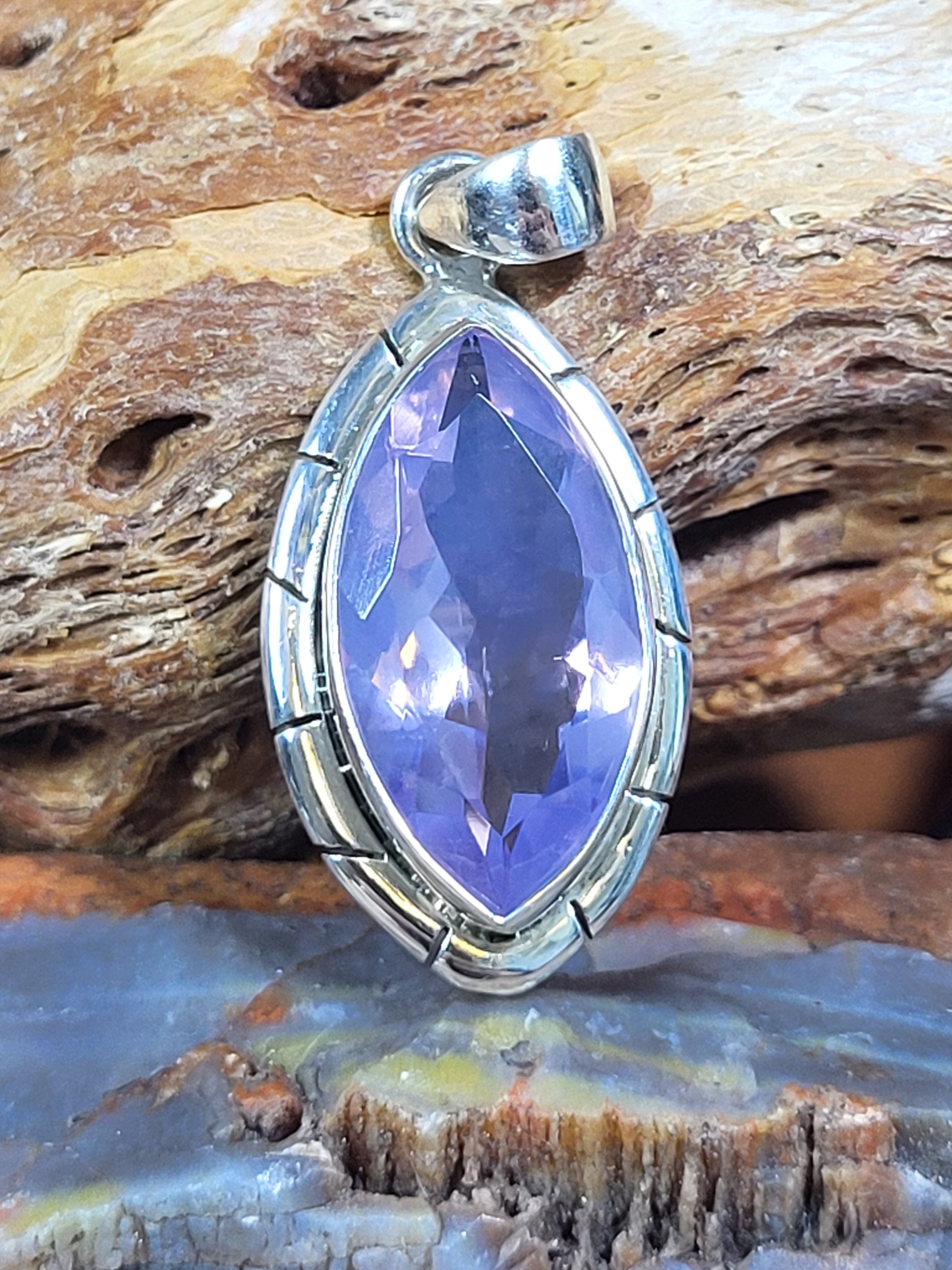 Natural Lavender Quartz 925 Sterling Silver Marquee Pendant - 1 1/2 ...