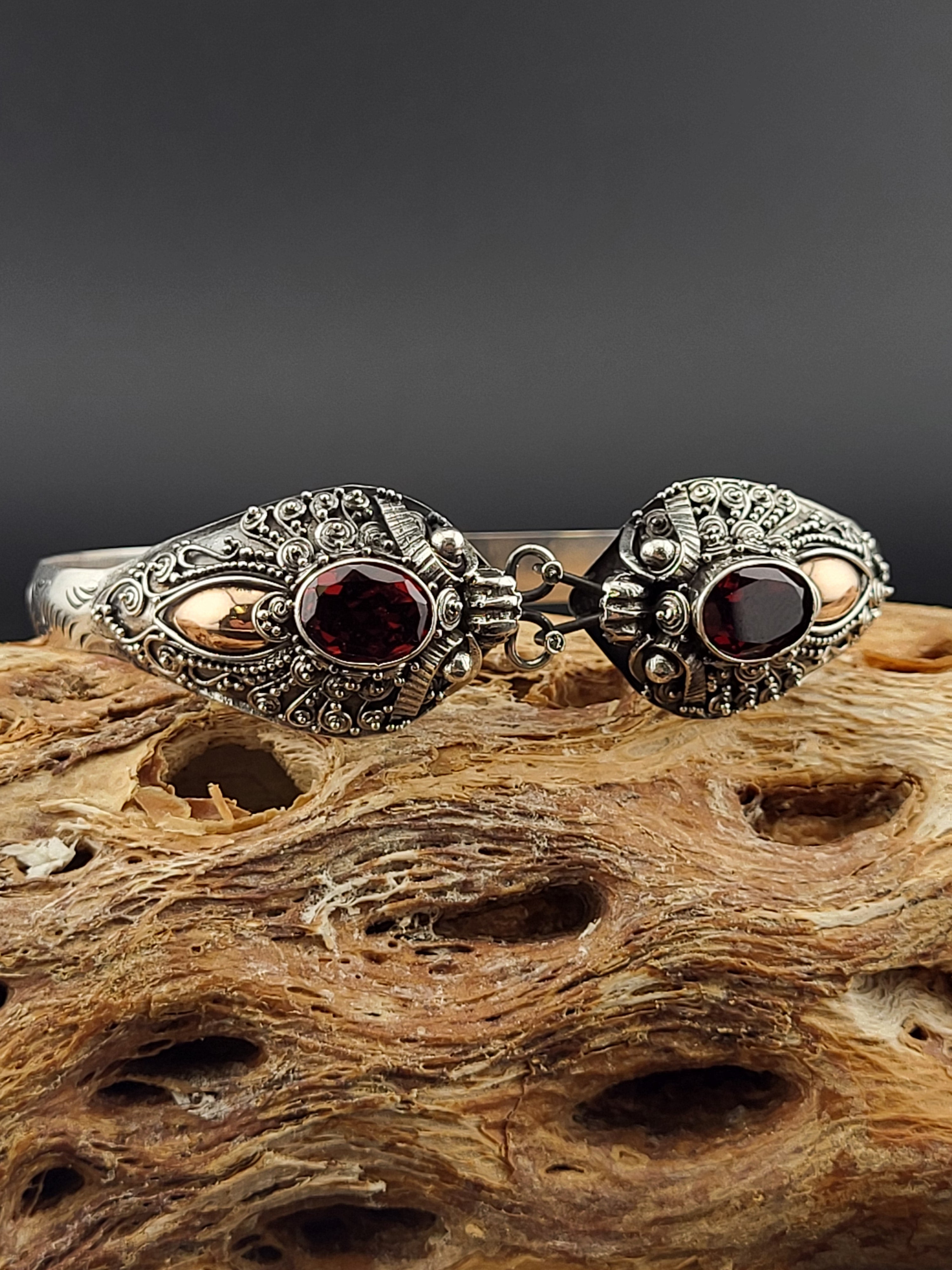 Bali Snake 925 Sterling Silver & 18K Accent Garnet Cuff Bracelet – The ...